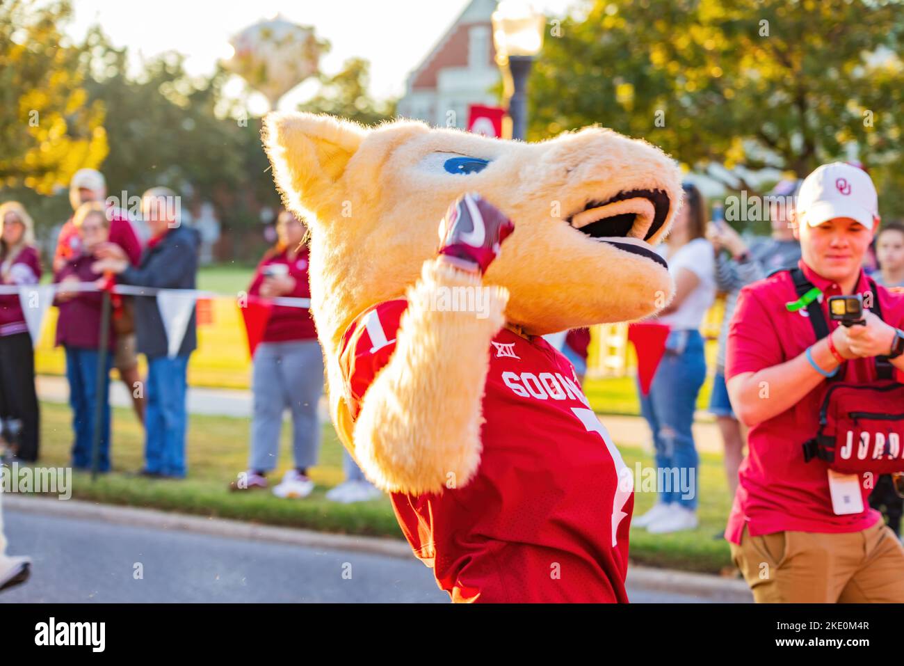 Oklahoma, OCT 15 2022 - Sunny view of the student Marching Band walking ...