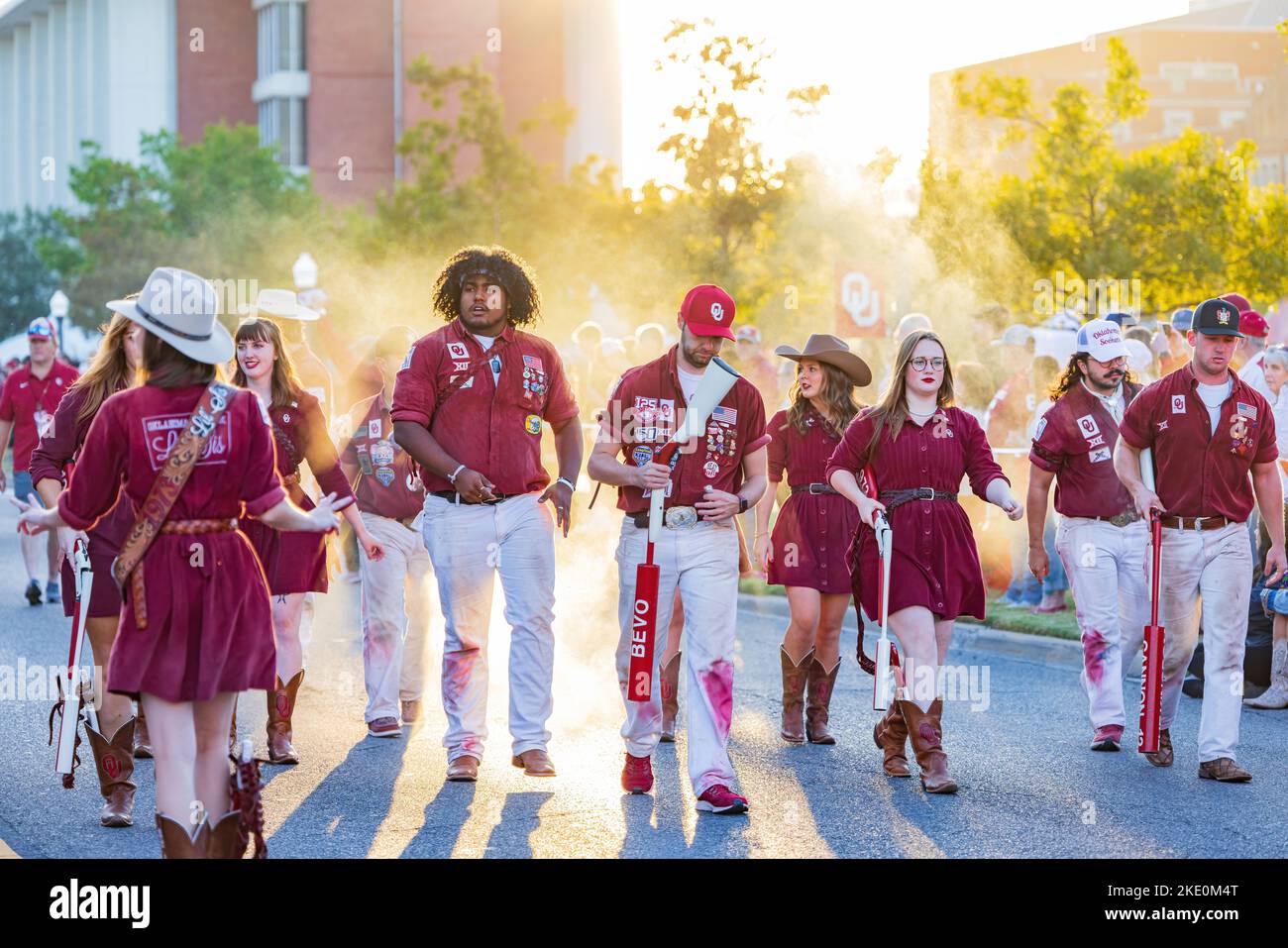 Oklahoma, OCT 15 2022 - Sunny view of the student Marching Band walking ...