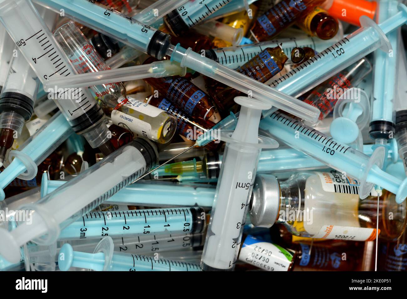 Cairo, Egypt, October 29 2022: medical waste of sharp needles, broken ...