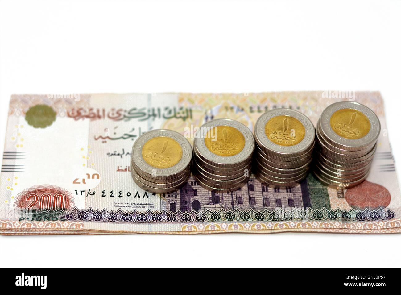 Pile of 200 EGP LE two hundred Egyptian pounds money banknotes with ...