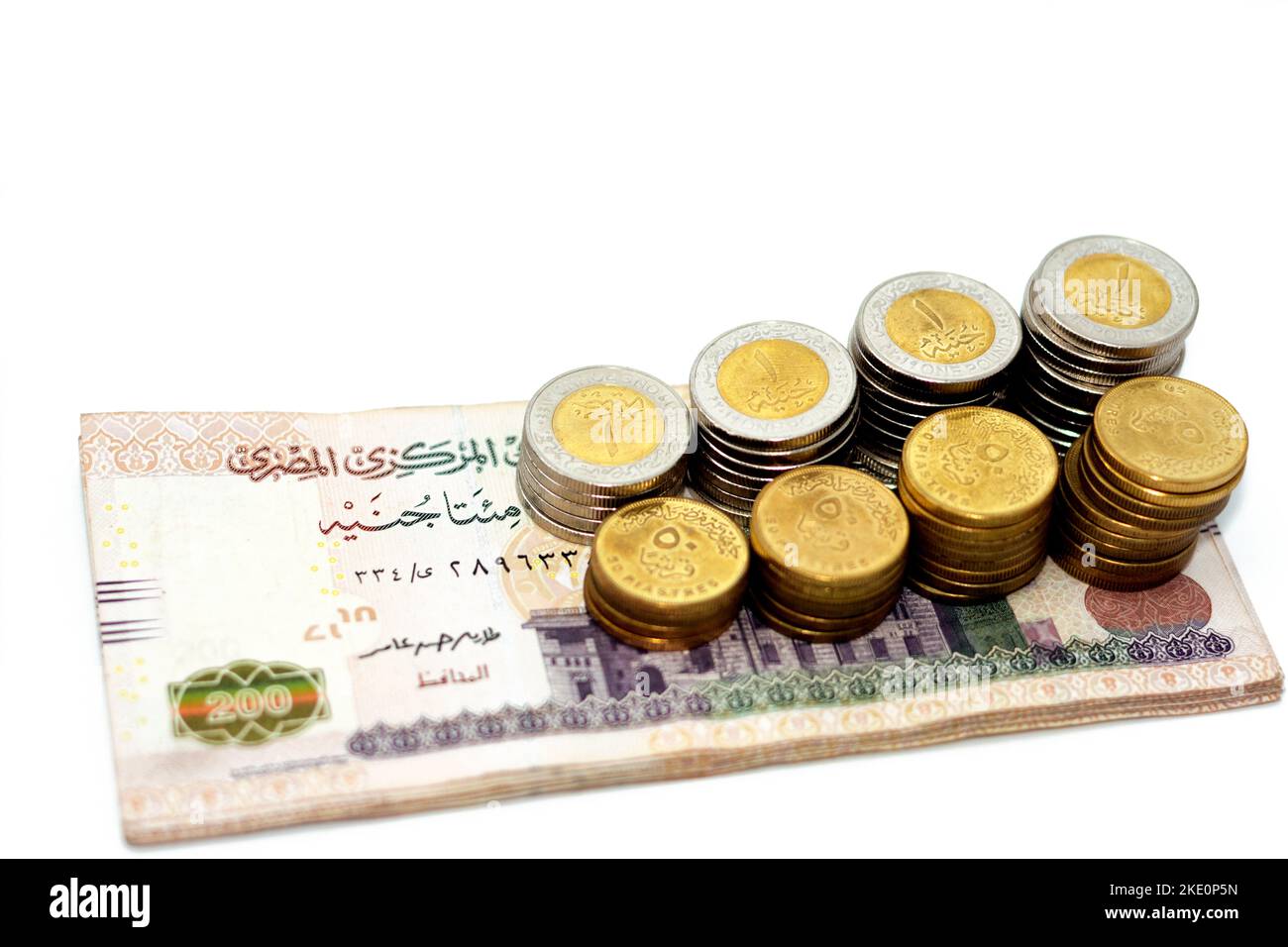 Pile of 200 EGP LE two hundred Egyptian pounds money banknotes with ...