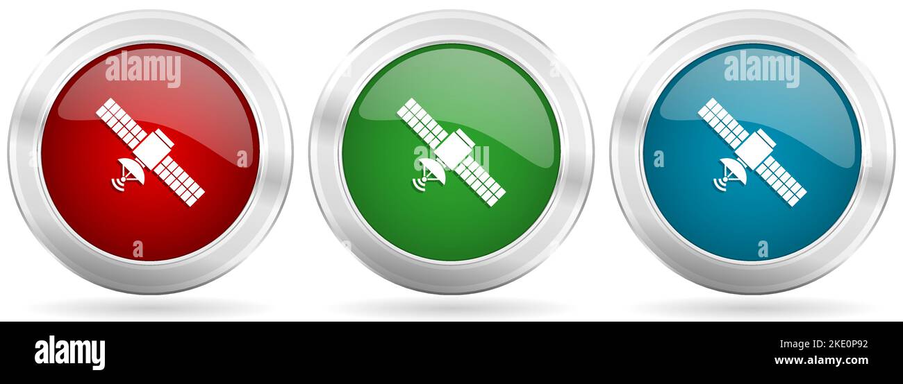 Satellite, connection, communication, technology vector icon set. Red ...