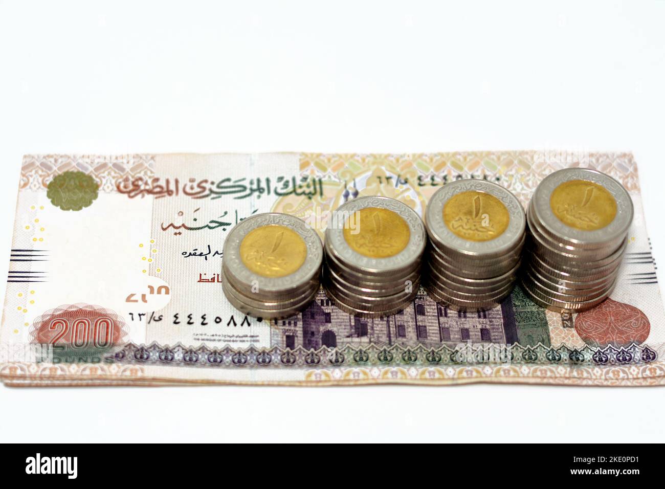 Pile of 200 EGP LE two hundred Egyptian pounds money banknotes with ...