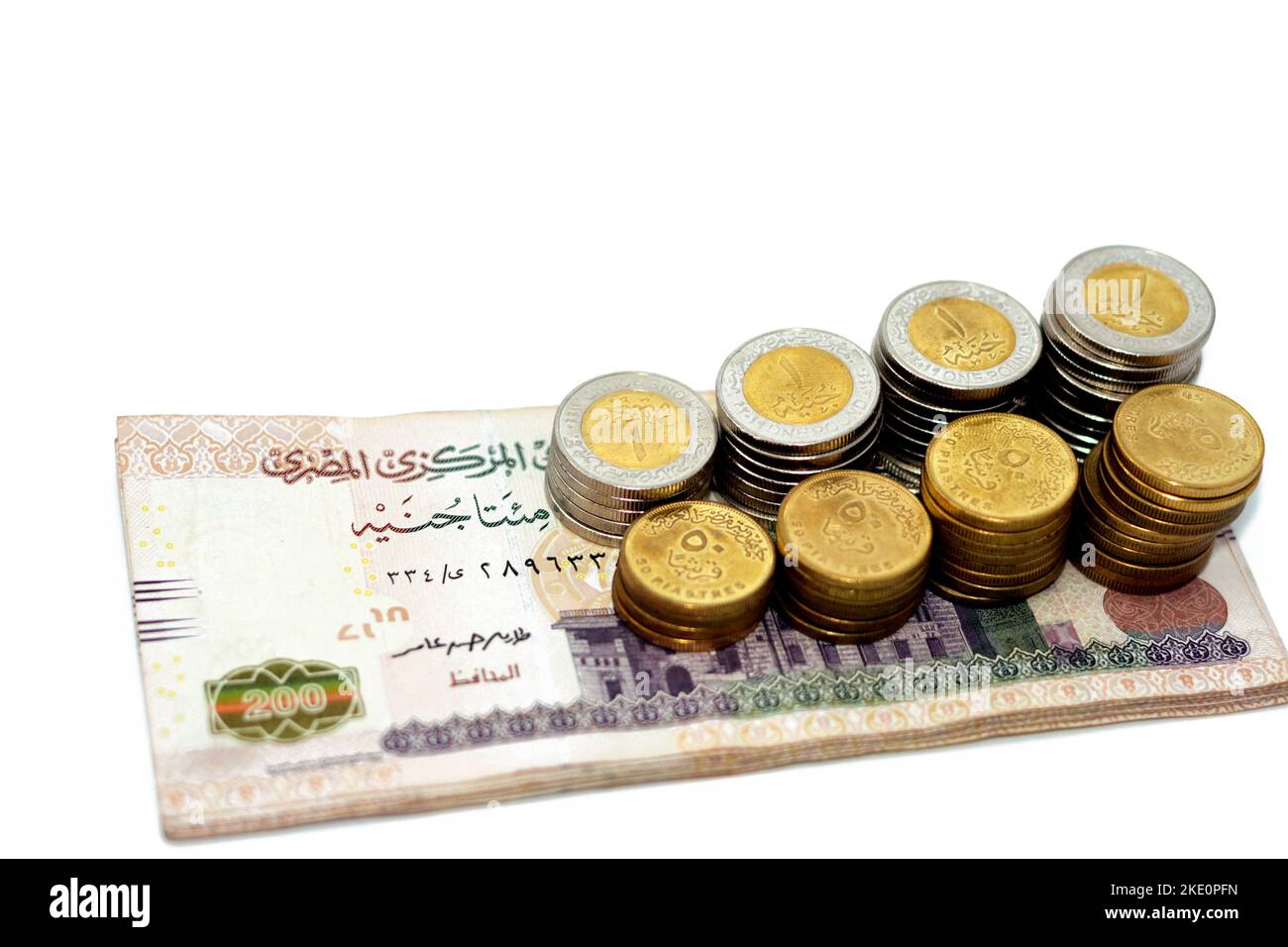 Pile of 200 EGP LE two hundred Egyptian pounds money banknotes with ...