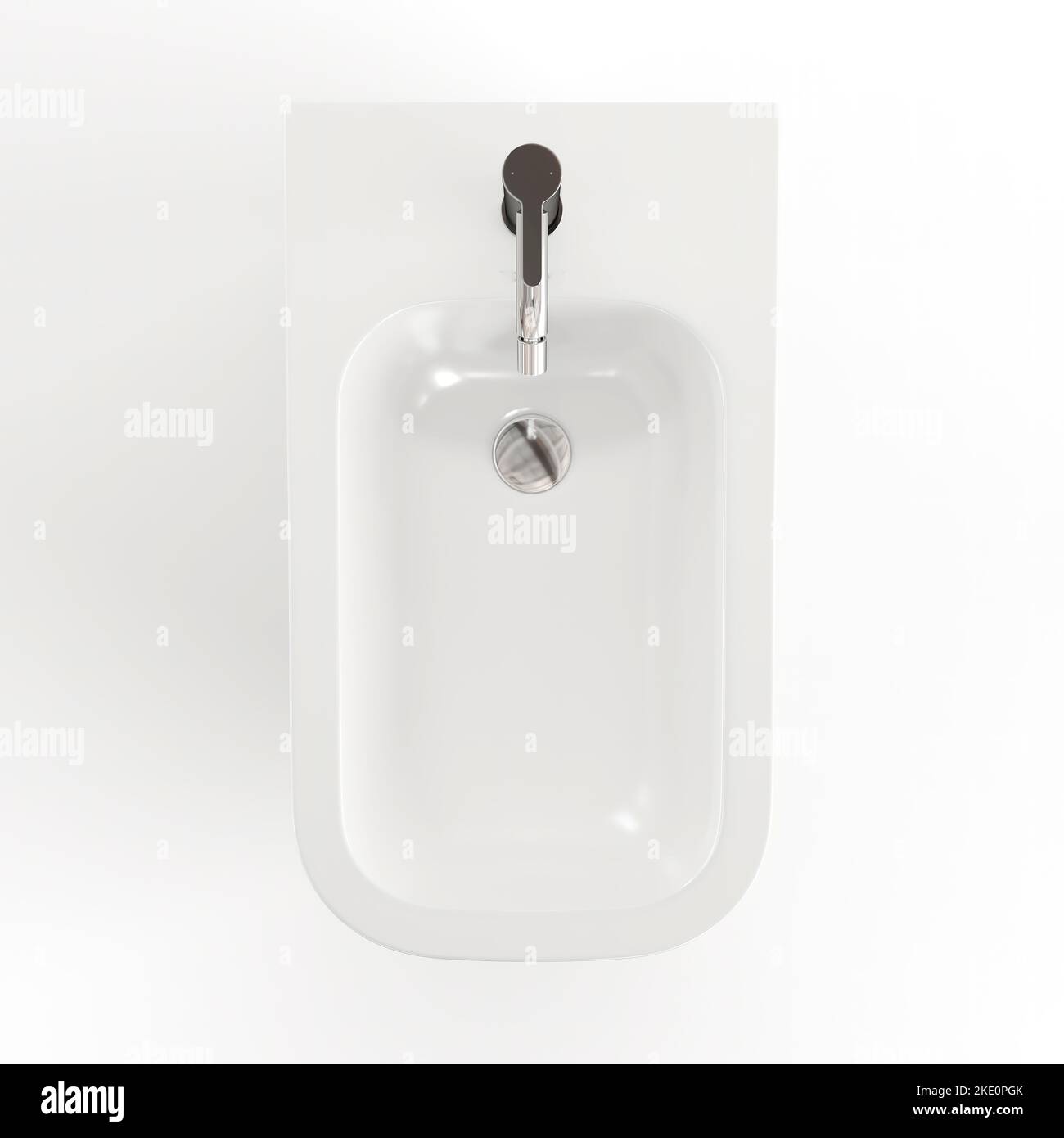 A 3D rendering of a wall-mounted bidet from the top view, isolated on ...