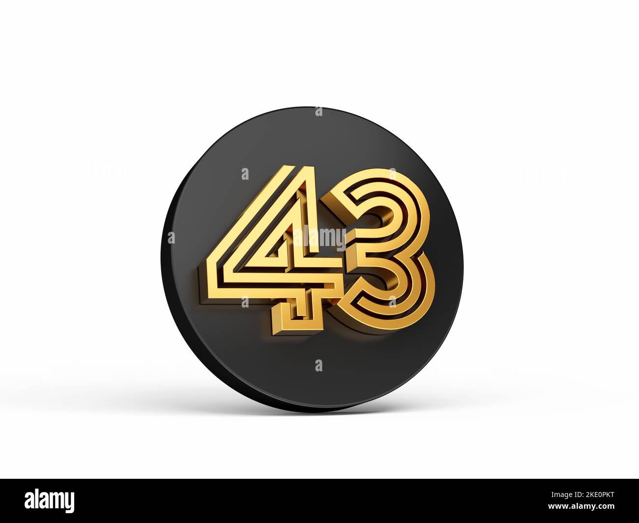 A 3D rendering of golden 44 number on a black button isolated on white ...