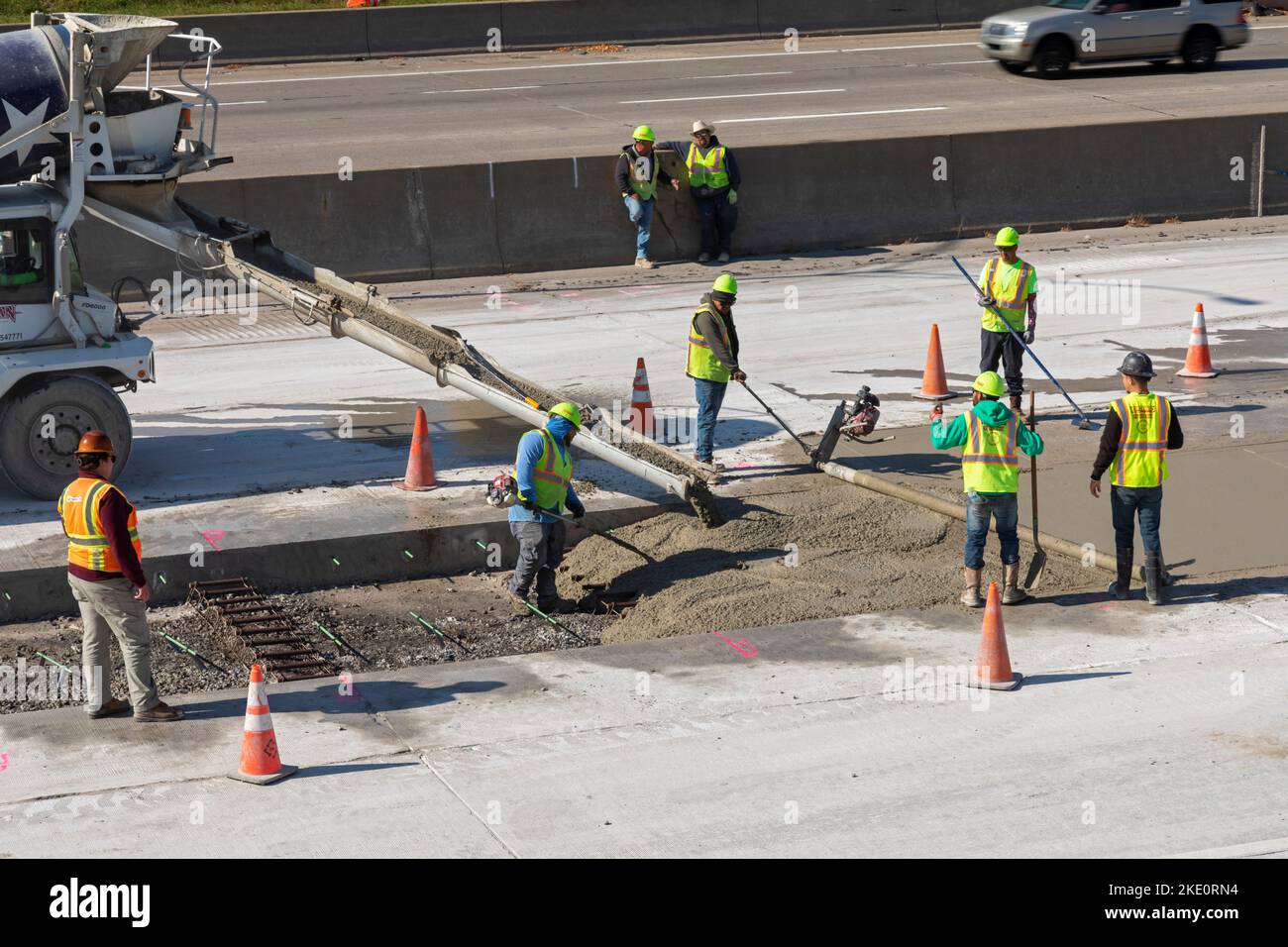 Detroit, Michigan - Workers repair and patch the concrete on Interstate ...