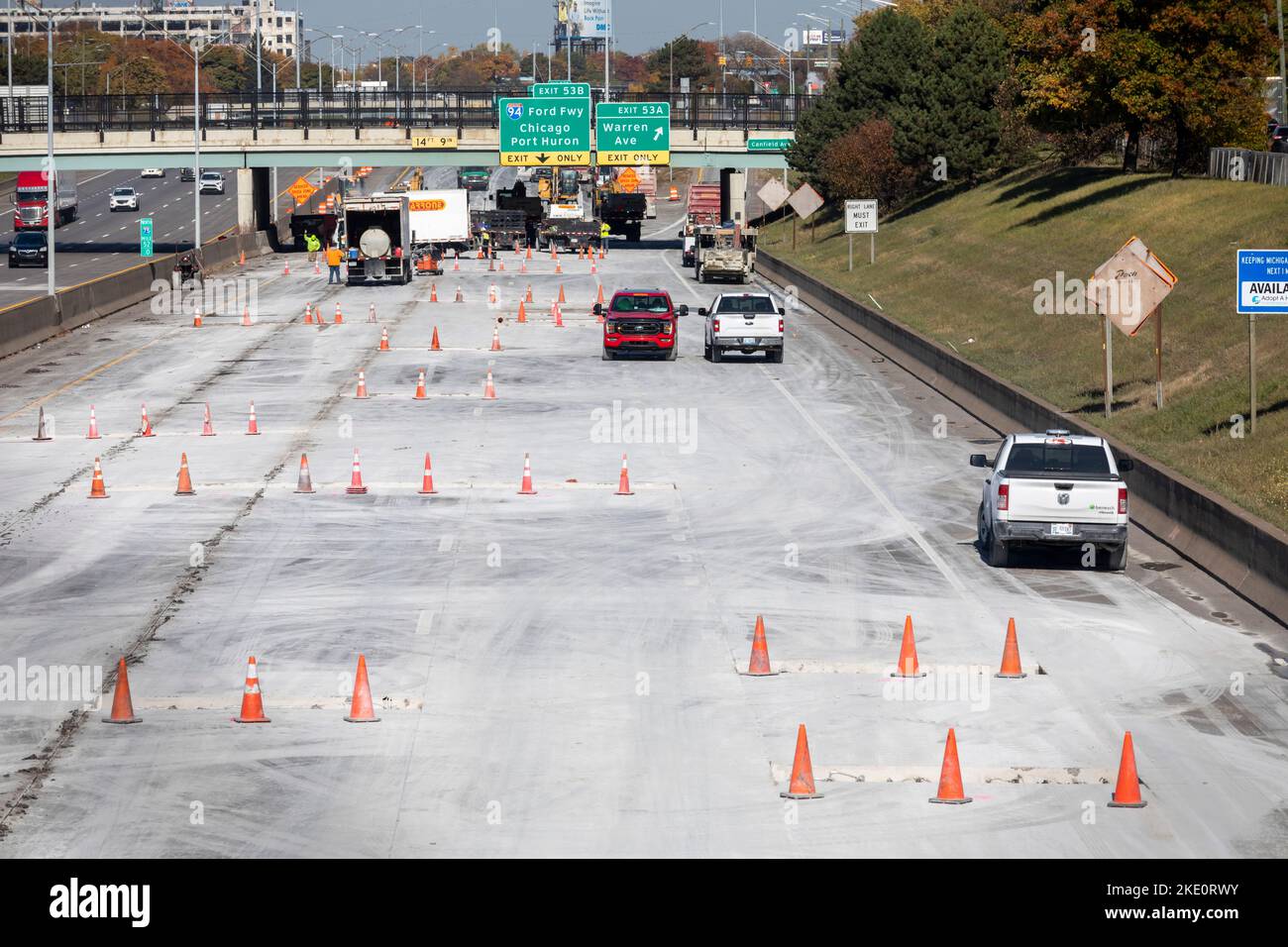 Detroit, Michigan - Workers repair and patch the concrete on Interstate ...