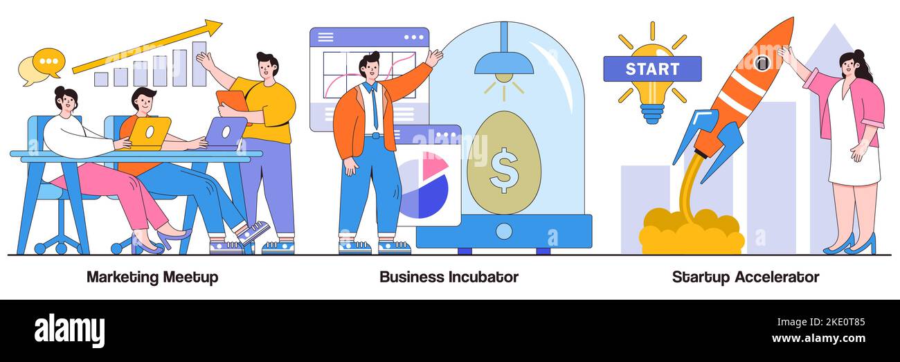 Marketing meetup, business incubator, startup accelerator concept with ... Marketing meetup, business incubator, startup accelerator concept with ...