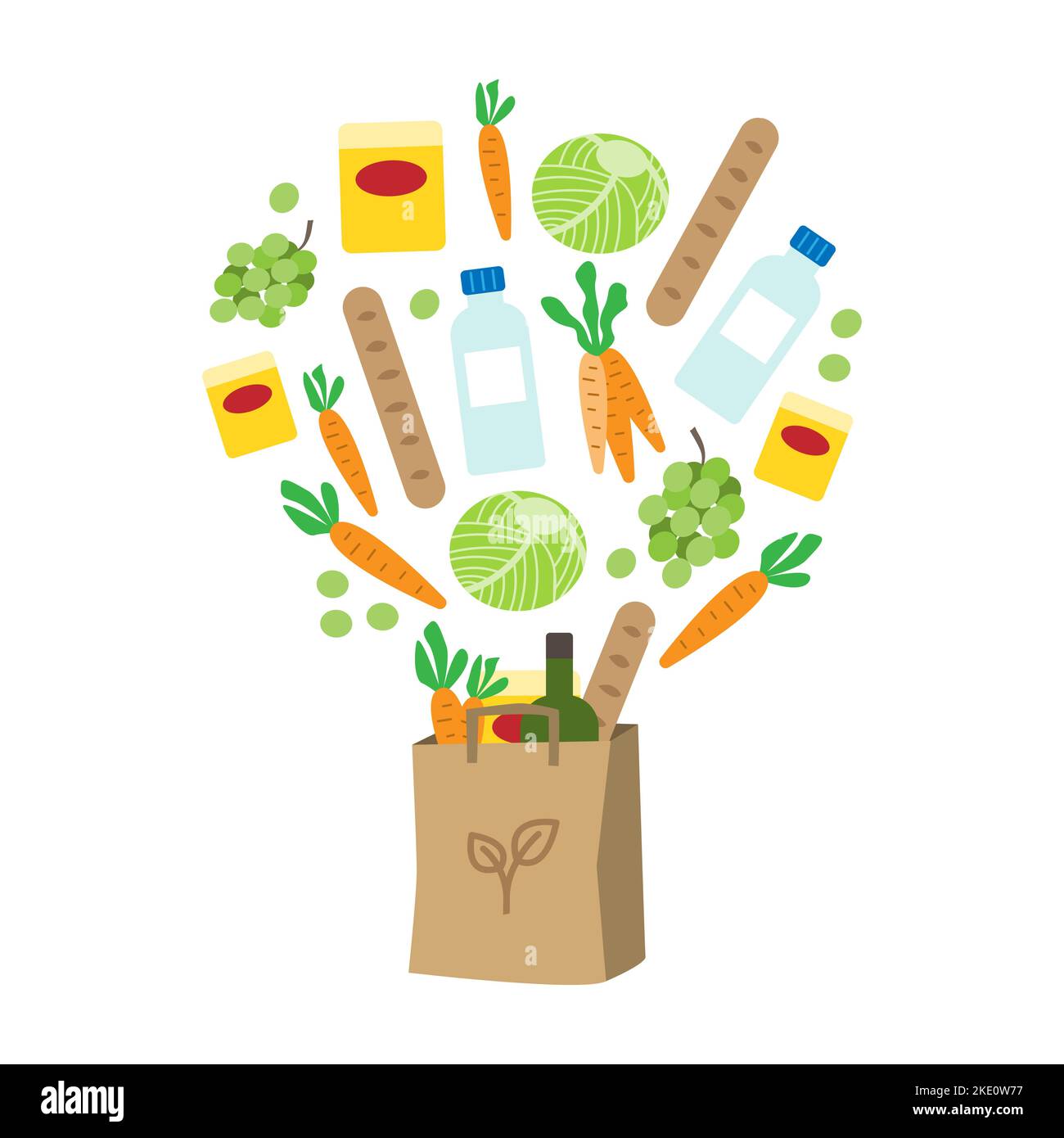 Groceries falling in paper bag. Concept of buying fresh food, ordering ... Groceries falling in paper bag. Concept of buying fresh food, ordering ...