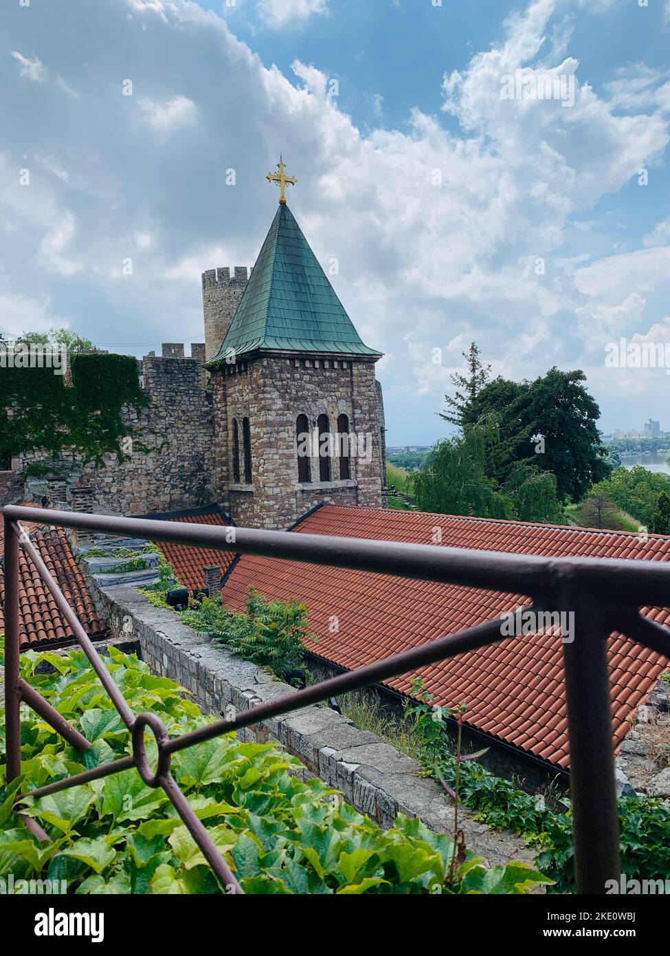 A vertical shot of Ruzica Church in Belgrade, Serbia in cloudy sky ...