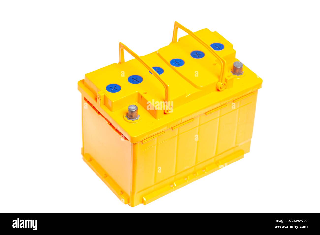 yellow car battery isolated on white background Stock Photo - Alamy