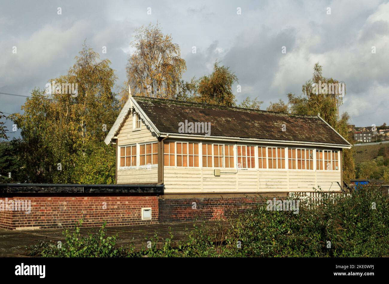 Halifax railway station signal box Stock Photo - Alamy