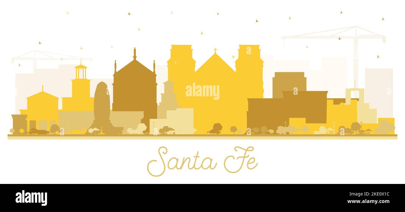 Santa Fe New Mexico City Skyline Silhouette with Golden Buildings ...