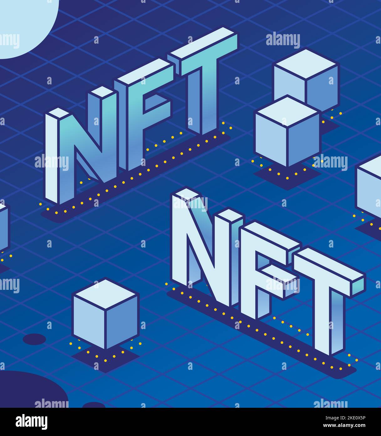 Isometric NFT. Blockchain Technology. Vector Illustration. Two Words ...