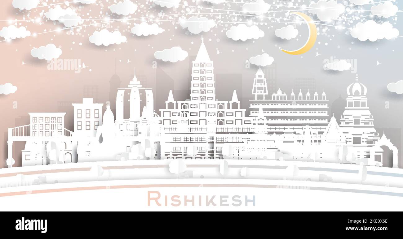 Rishikesh India City Skyline in Paper Cut Style with White Buildings ...