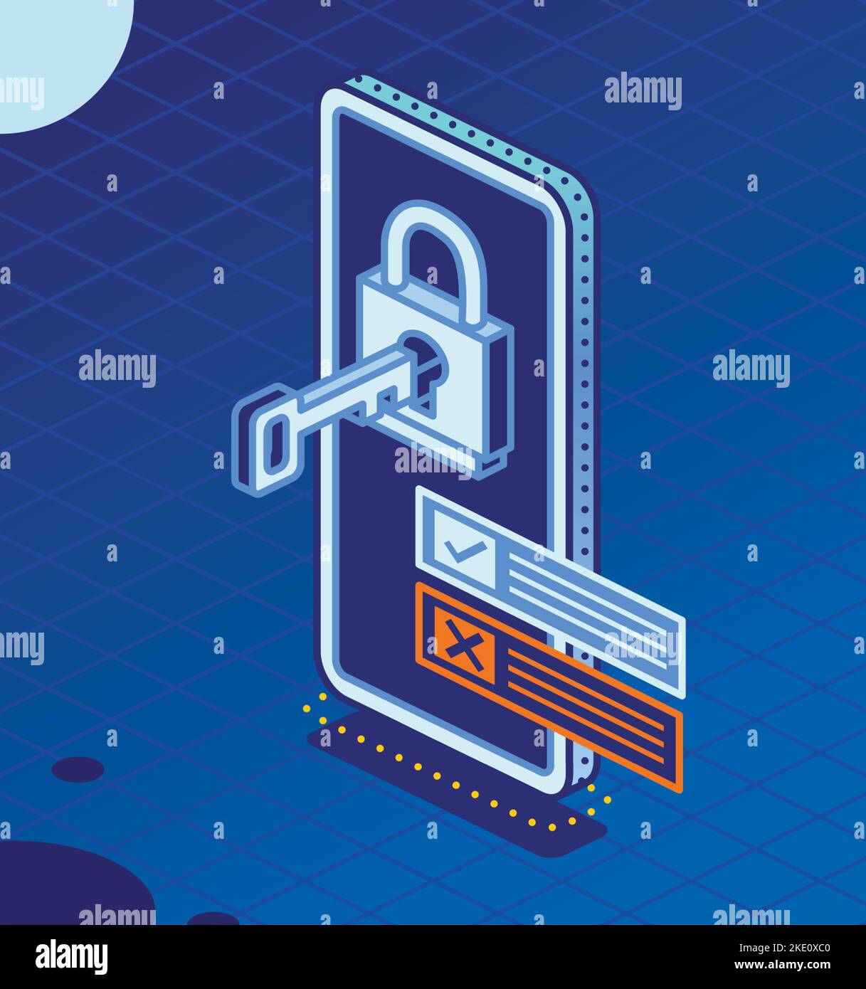Isometric Smartphone with Key Inserted in Lock. Data Protection. Vector ... Isometric Smartphone with Key Inserted in Lock. Data Protection. Vector ...