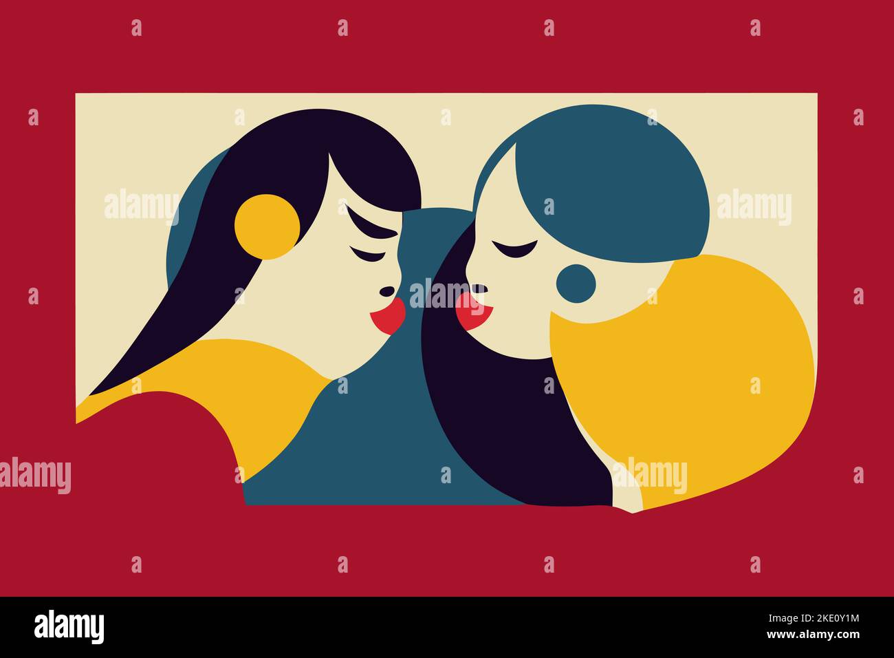 An editable illustration of a kissing couple made of geometric shapes ...