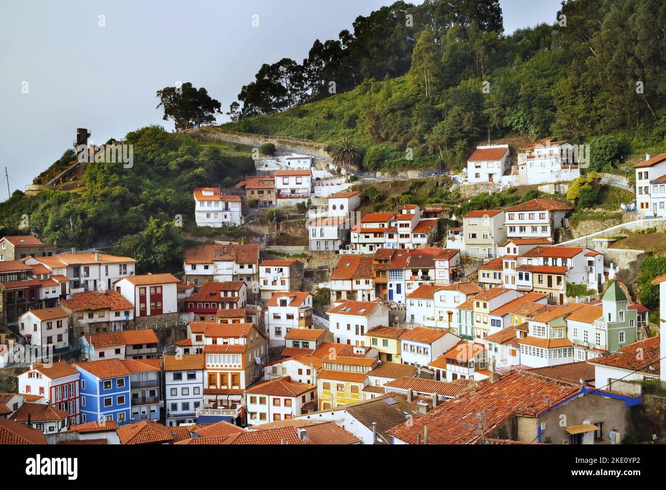 A fantastic shot of village houses in Cudillero, Asturia Spain and a ...