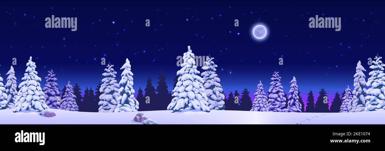 Bright winter horizontal landscape of coniferous forest - banner for ...