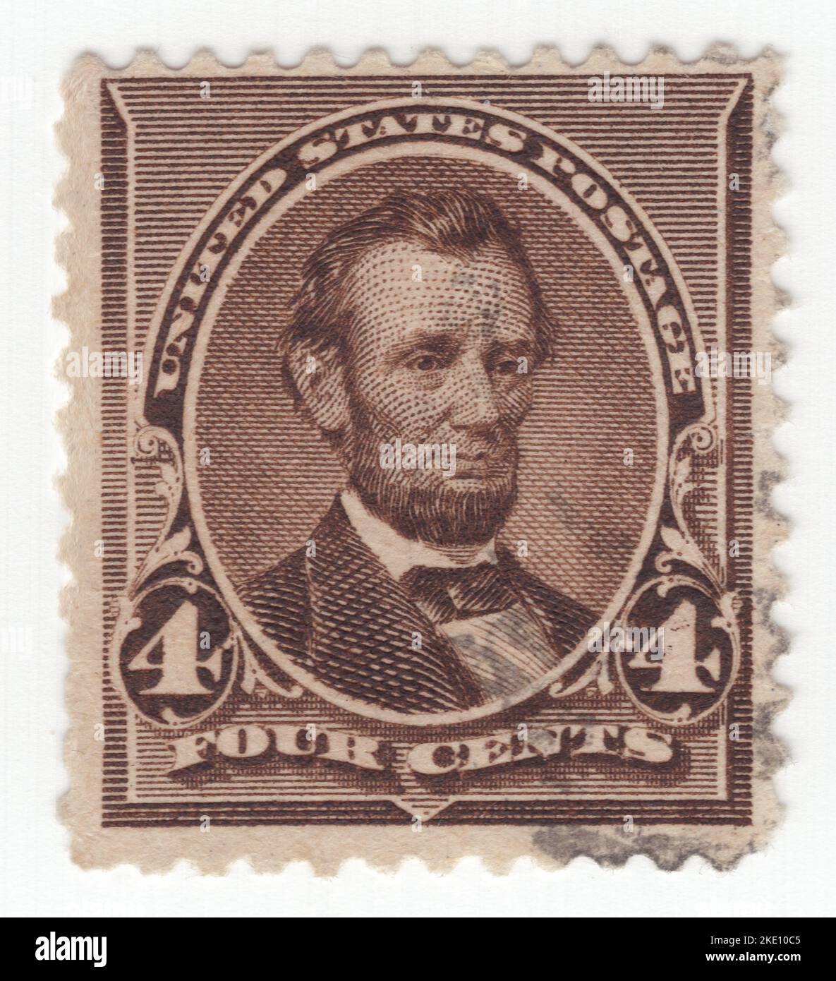 USA - 1890: An 4 cents dark brown postage stamp depicting portrait of ...