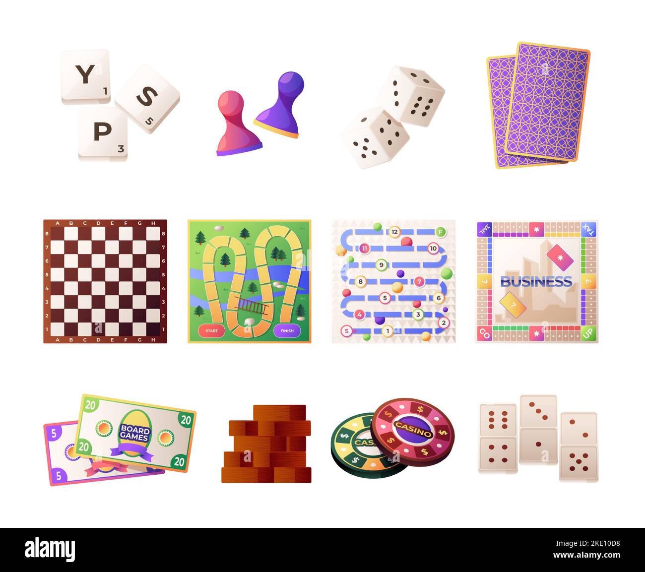 Board games. Cartoon table card strategy and group games for playing ...