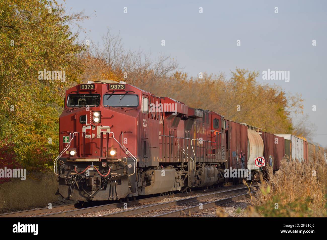 Bartlett, Illinois, USA. A pair of Canadian Pacific Railway locomotives move a manifest freight ...