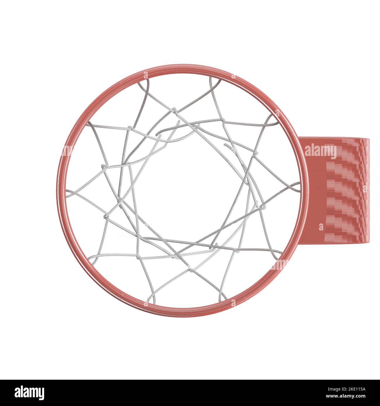 A 3D render of a red basketball hoop and net isolated on a white ...