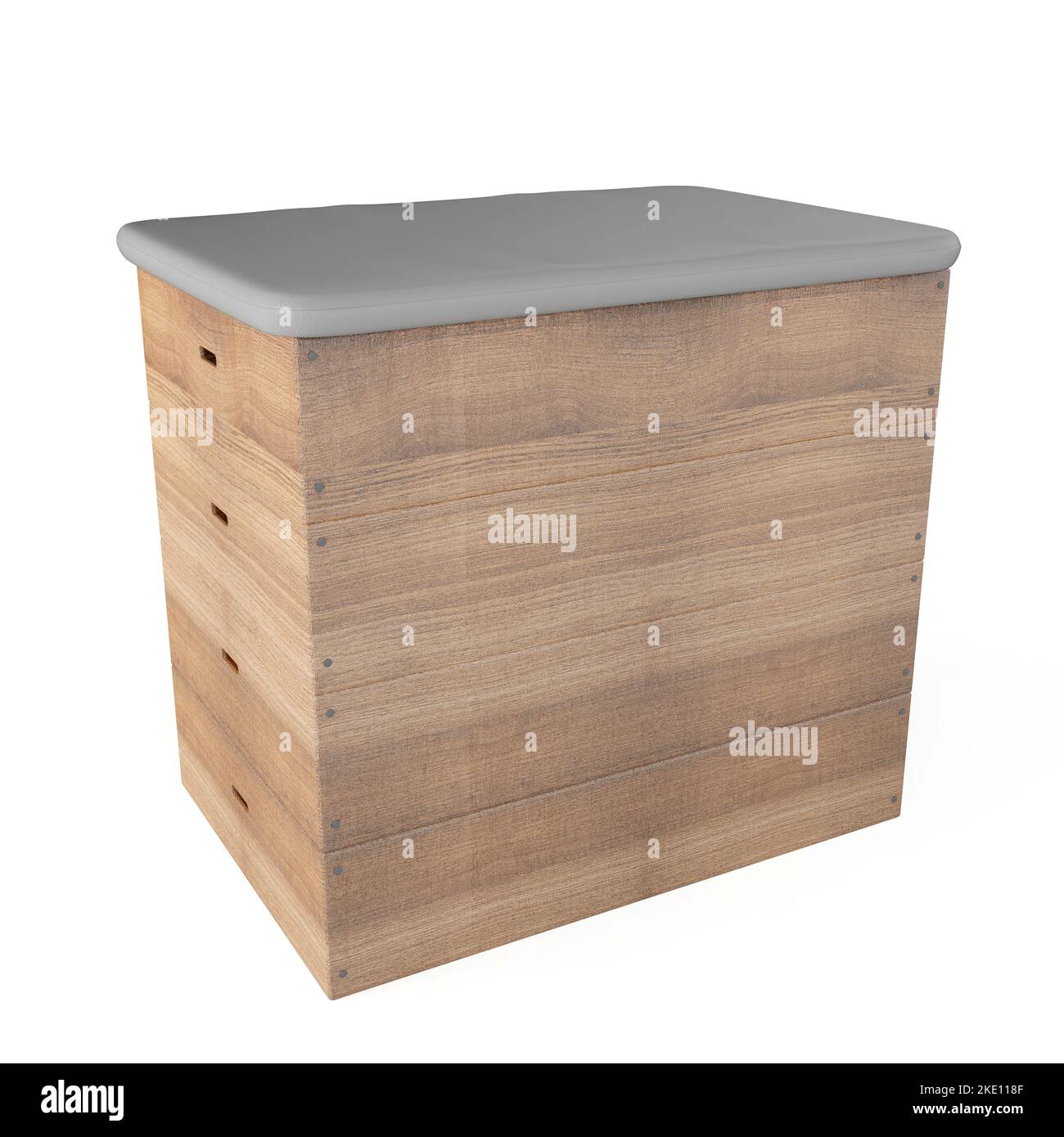 A 3D render of a wooden cabinet with drawers isolated on a white ...