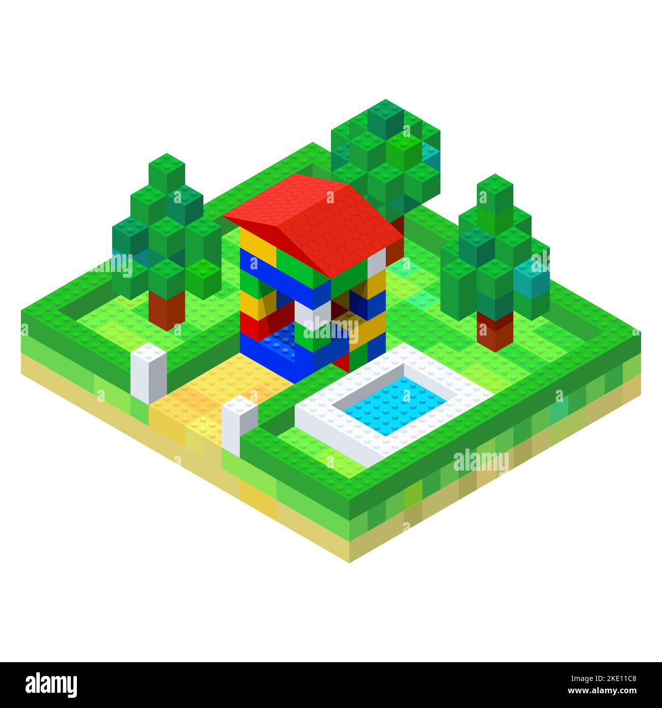 The concept of a private house with a swimming pool assembled from ...