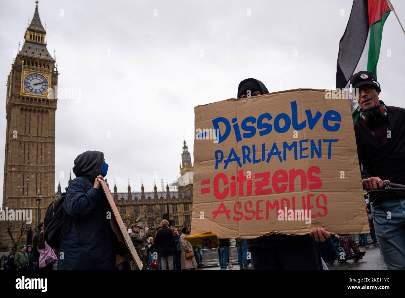 Dissolve Parliament sign at a protest in London against Conservative ...