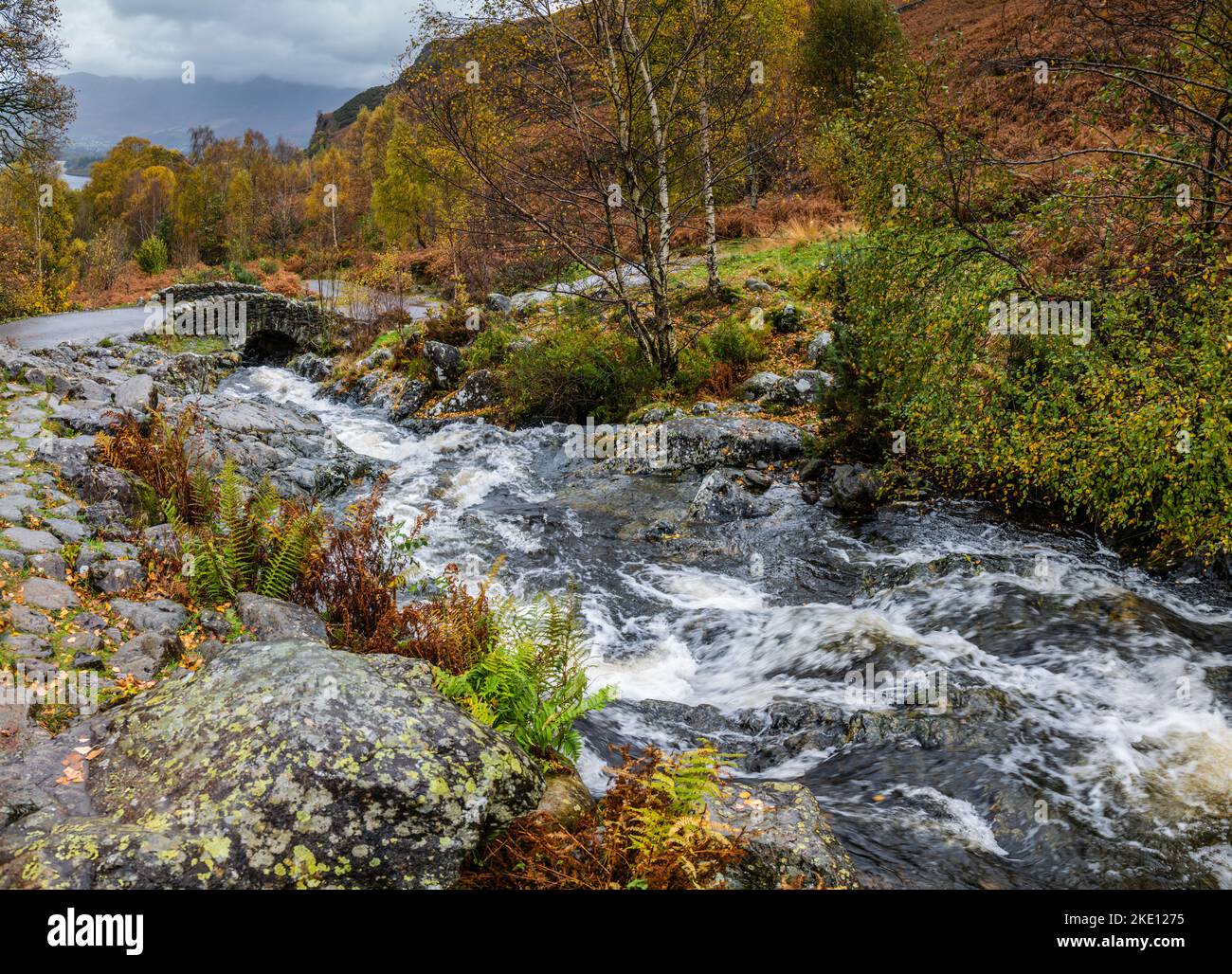 A wet day during autumn 2022 at Ashness Bridge, Borrowdale, English ...