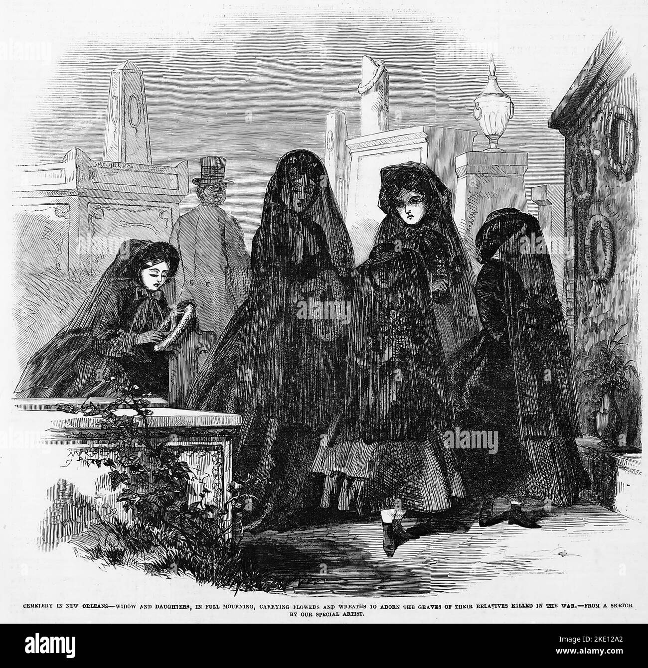 Cemetary in New Orleans, Louisiana - Widow and daughter, in full ...