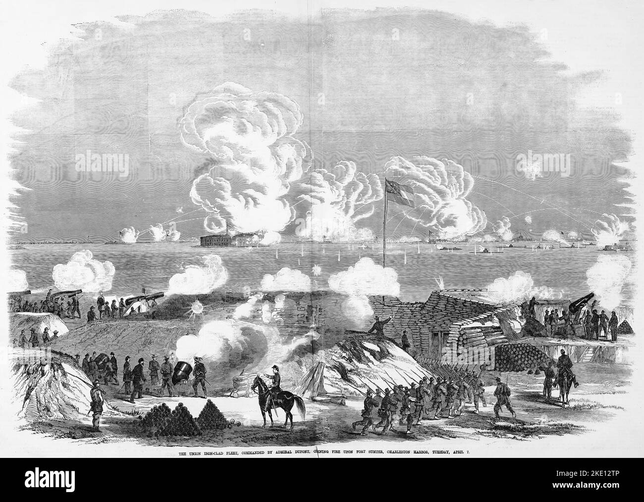 The Union ironclad fleet, commanded by Admiral Samuel Francis Du Pont ...