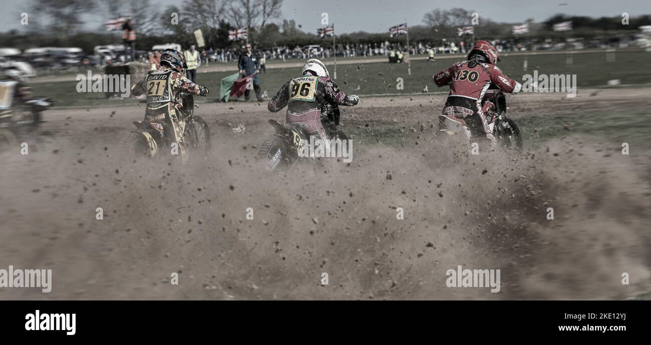 The grasstrack racing in Swingfield Minnis. Kent, England Stock Photo ...
