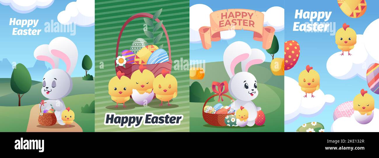 Easter posters. Abstract modern posters with cartoon colorful eggs cute ...