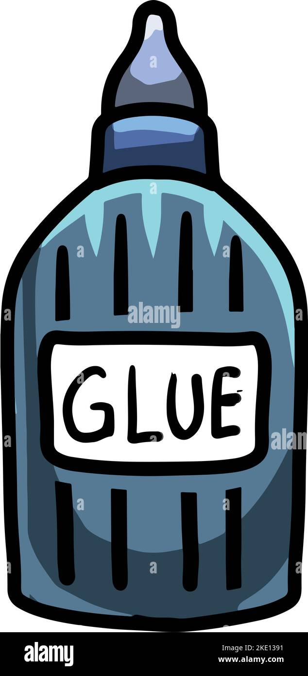 A cartoon-style bottle of glue isolated on a vertical white background ...