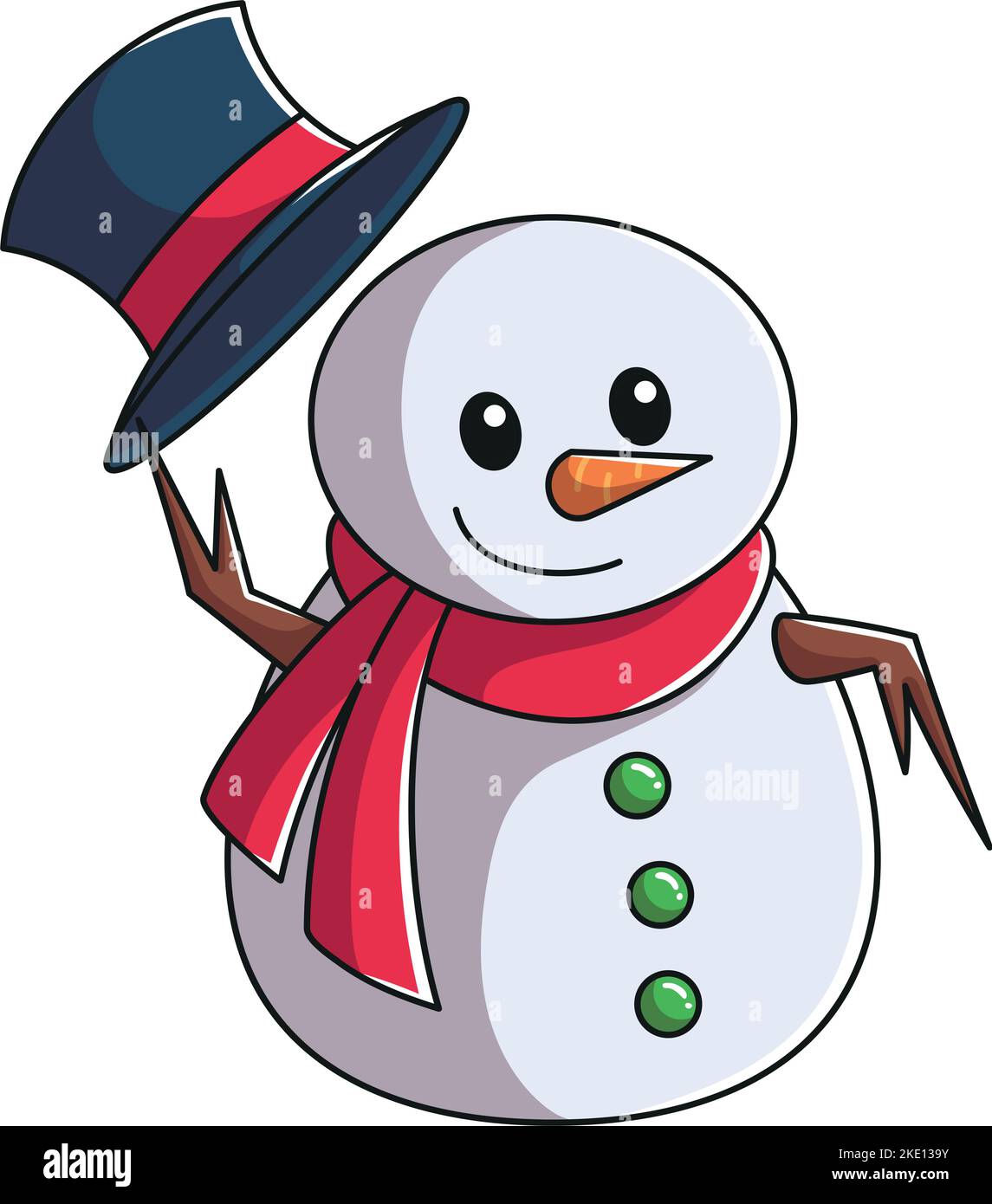 A cute cartoon-style snowman isolated on a vertical white background ...
