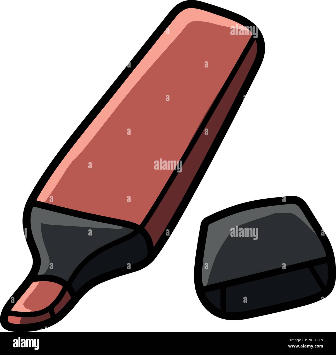 A cartoon-style red highlight marker isolated on a vertical white ...
