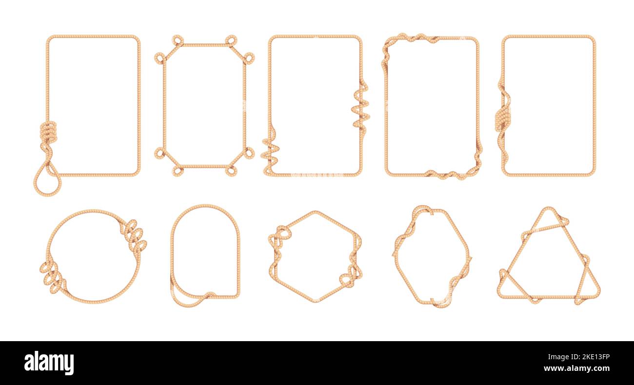 Rope border. Decorative thread frame with sailor knots noose loops ...