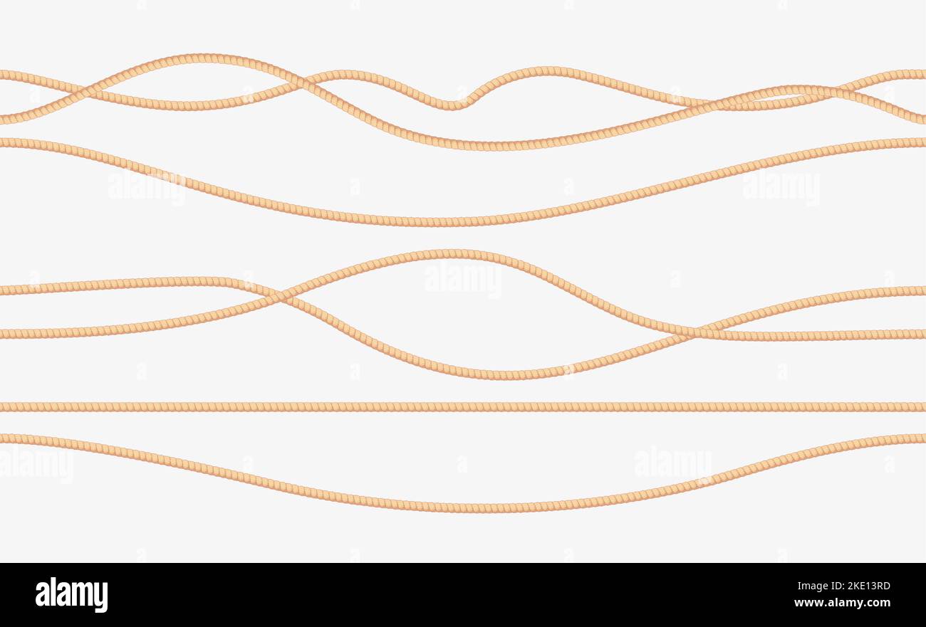 Seamless ropes. Natural sailor twisted straight tied up braided threads and loops, intertwined ...