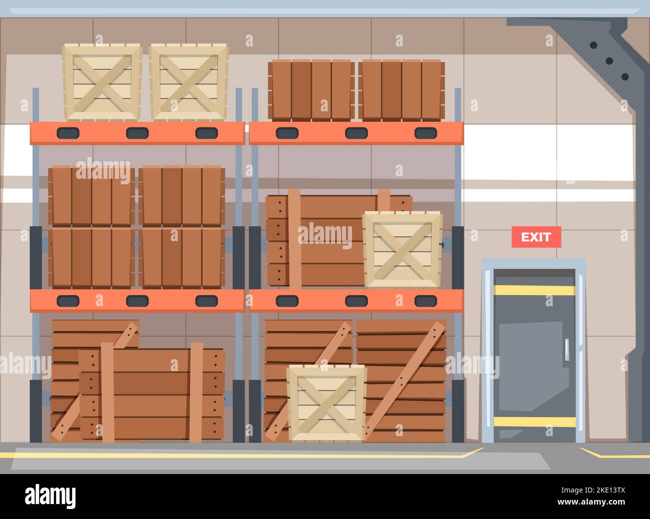 Warehouse with boxes. Storehouse interior with wooden crates pallets ...
