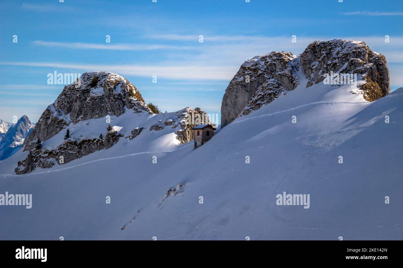 The beautiful snowy landscape of the Rochers de Naye mountain Stock ...