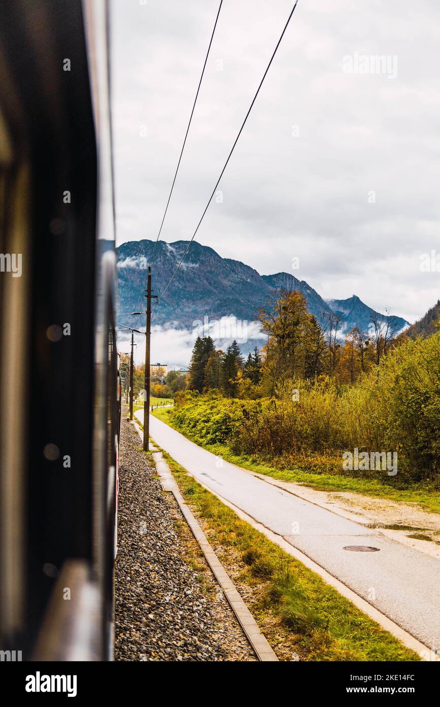 view from the train window to the landscapes of austria Stock Photo - Alamy