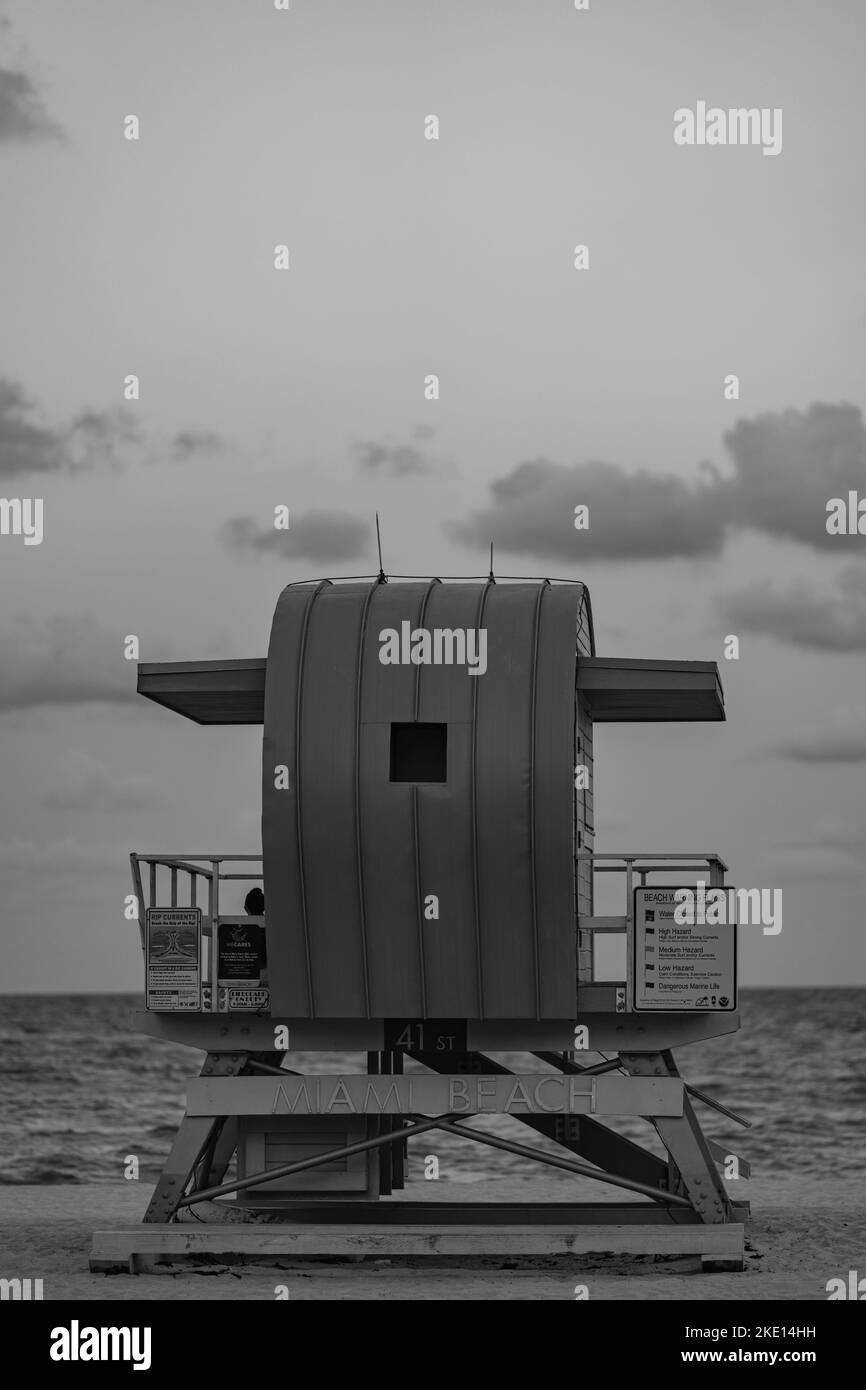 lifeguard house black and white Miami Beach Stock Photo - Alamy