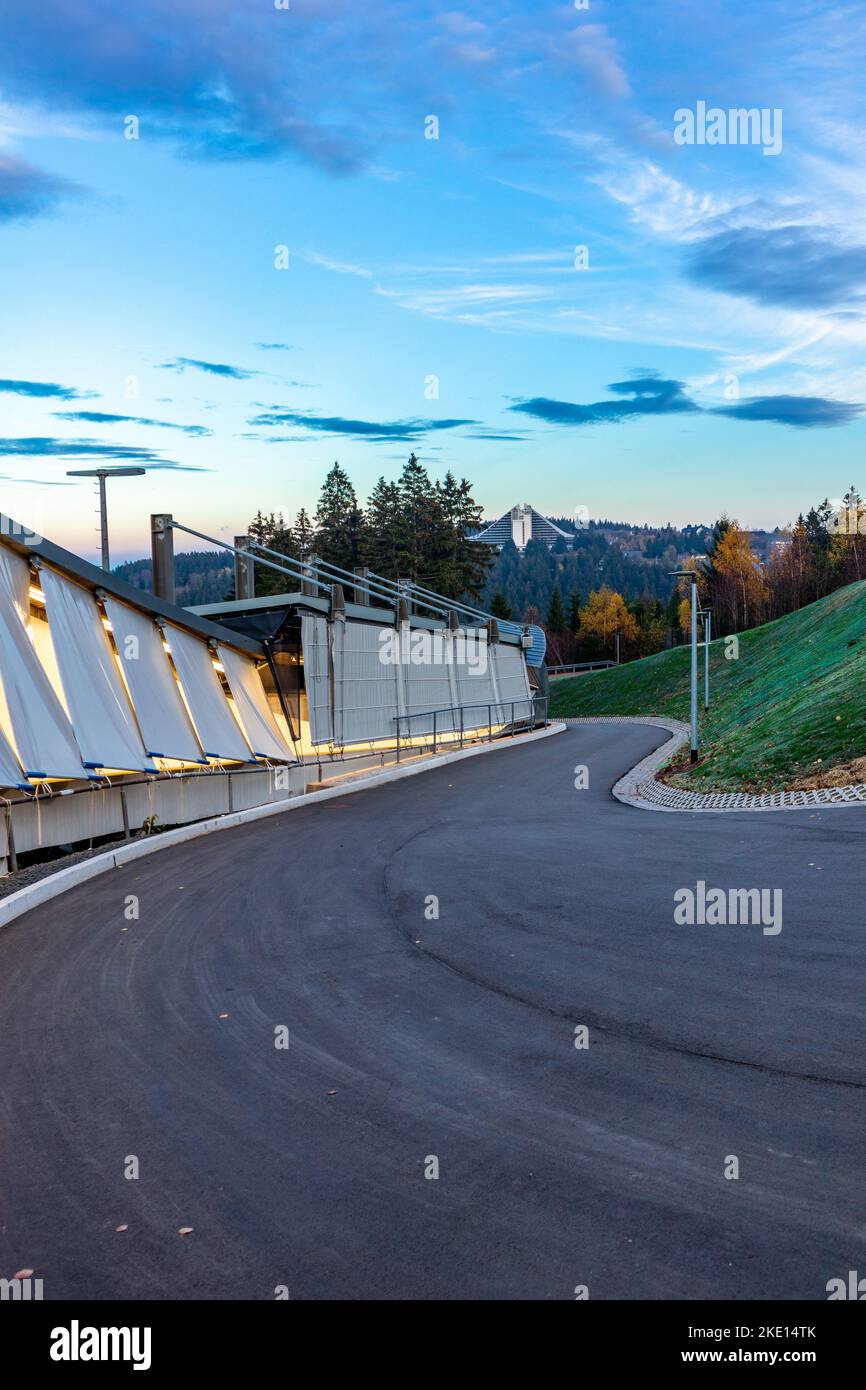 Short autumn hike through the winter sports resort of Oberhof am ...