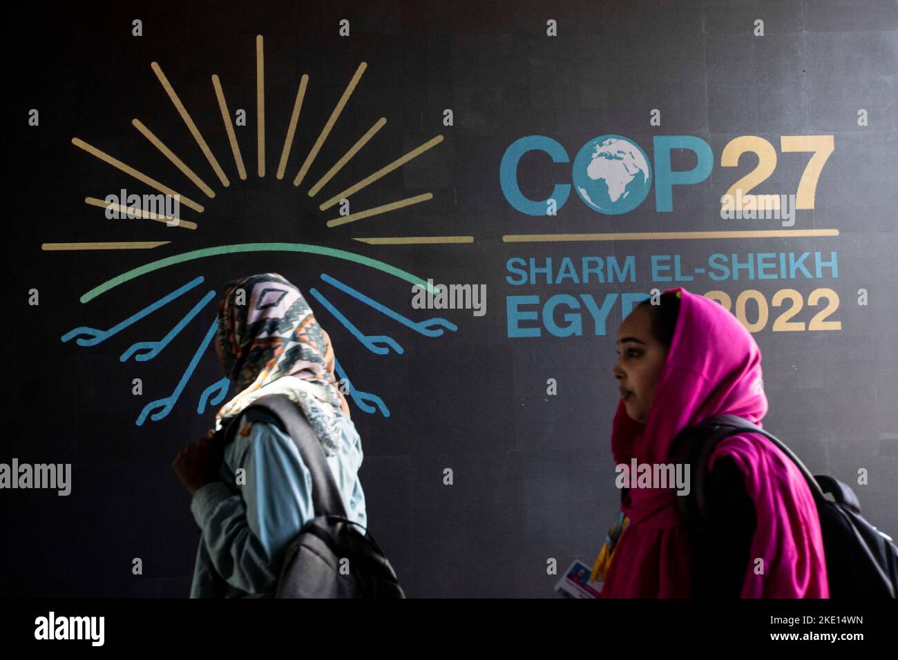 Sharm El Sheikh, Egypt. 09th Nov, 2022. Participants arrive for the ...