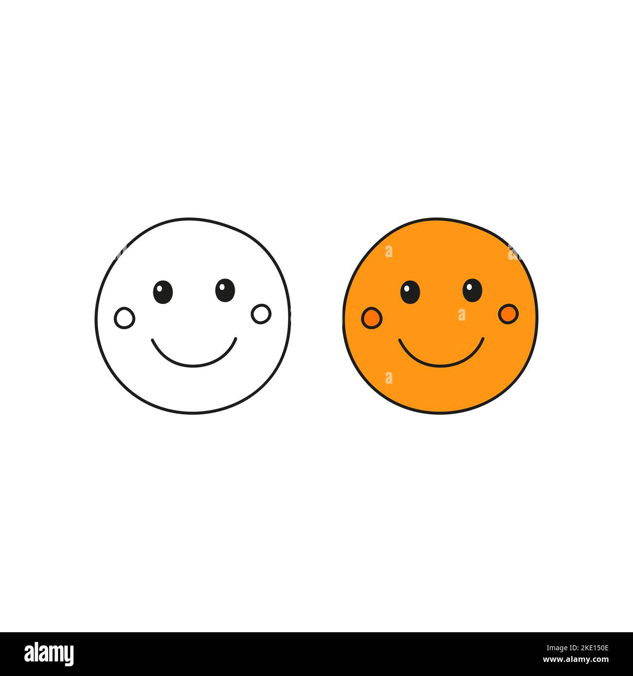 Doodle outline and colored happy smiley sun icons isolated on white ...