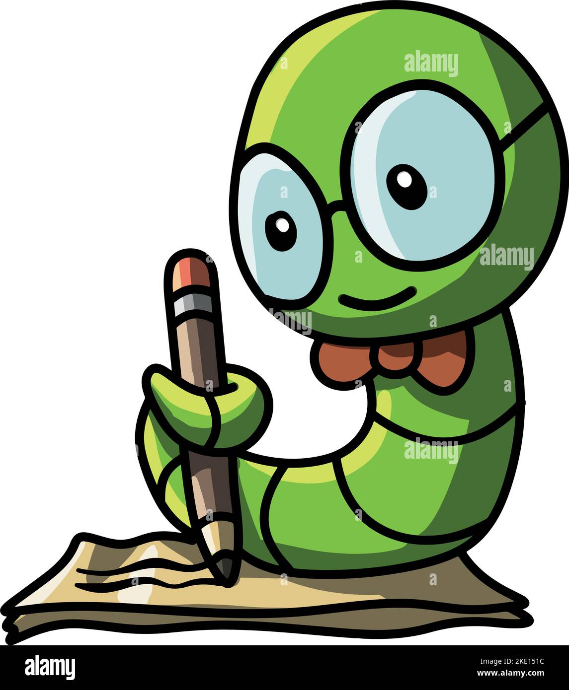 A cute cartoon-style green worm writing with a pencil Stock Vector ...