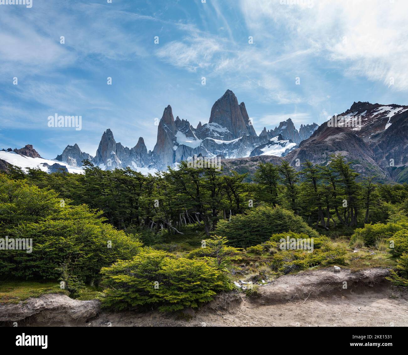 Looking back at Mount Fitzroy from one of the many hiking trails in the ...